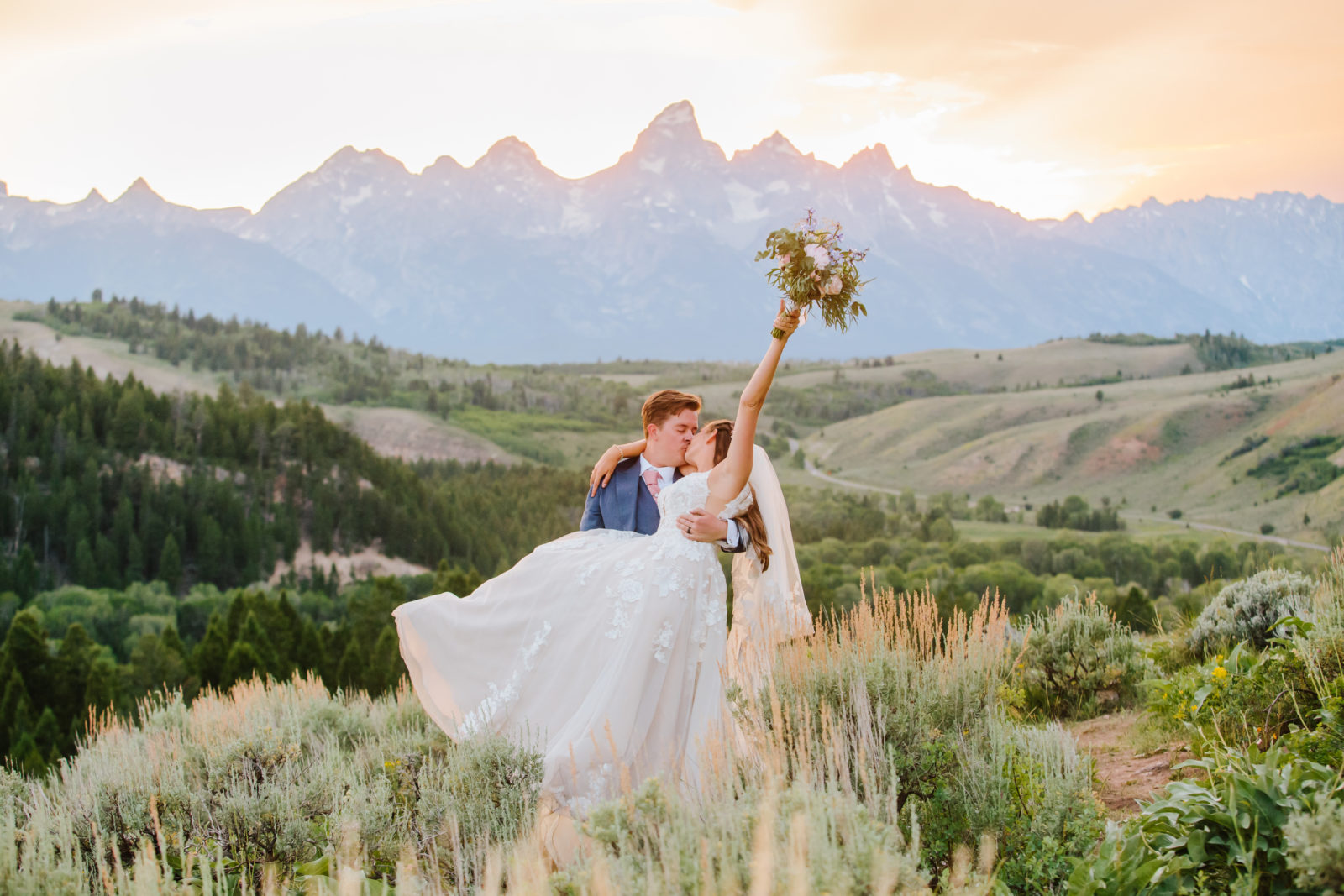 Wedding Tree Sunset Jackson Hole Wedding Photographer