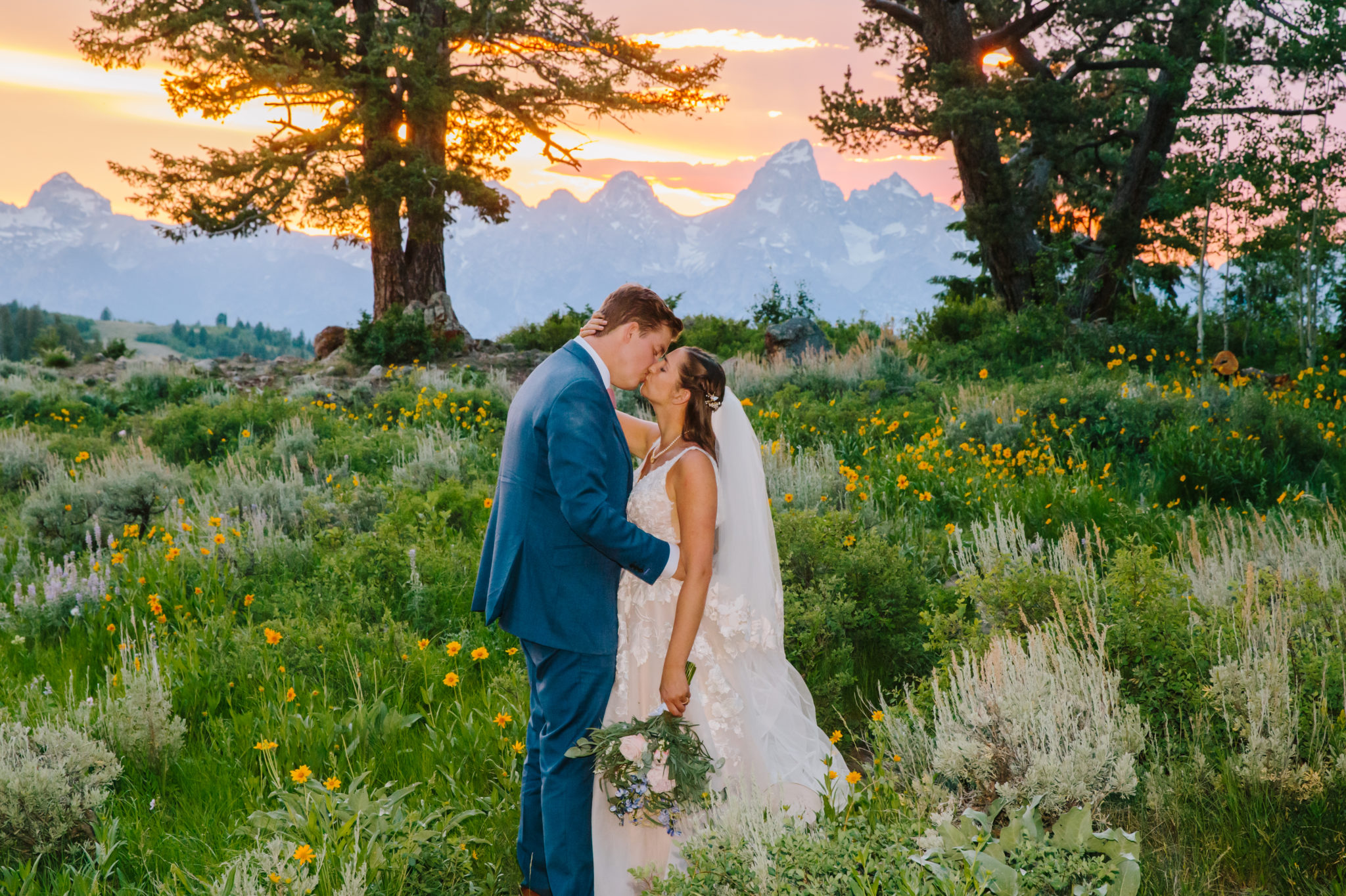 Wedding Tree Sunset Jackson Hole Wedding Photographer